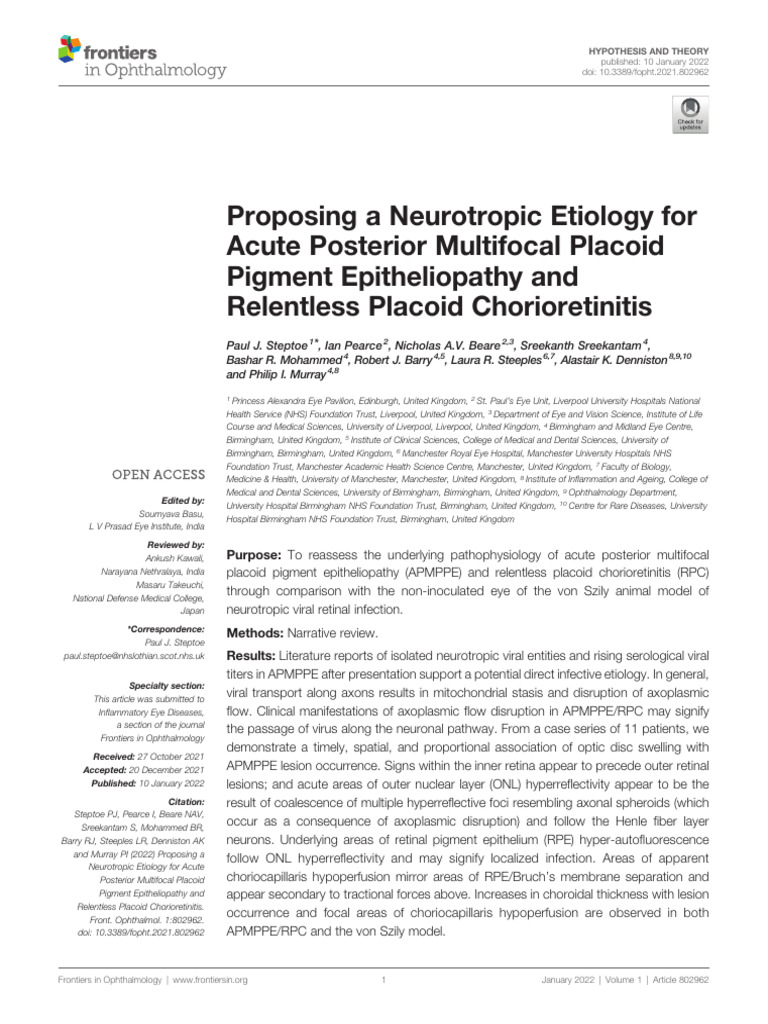 Proposing A Neurotropic Etiology For Acute Posterior Multifocal Placoid ...