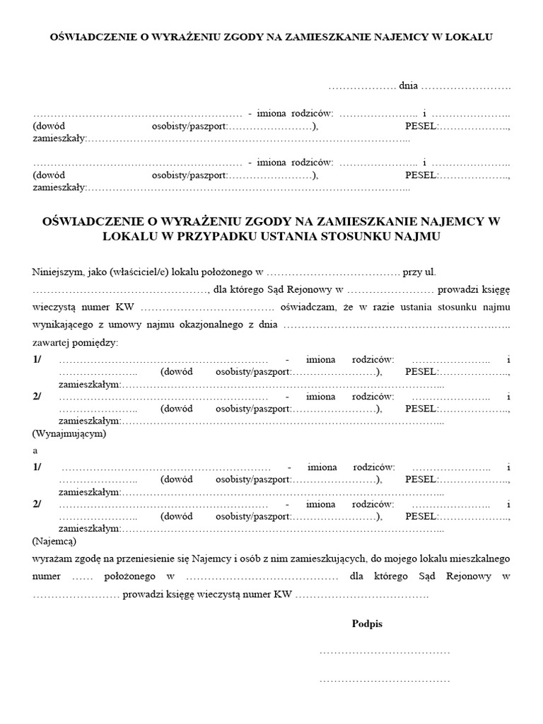 Oswiadczenie Wlasciciela Innego Lokalu | PDF