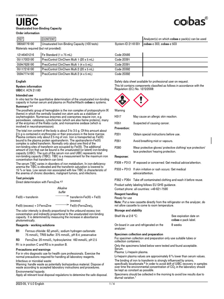 Insert UIBC 0108058776190c503 V5 en | PDF | Detection Limit | Iron