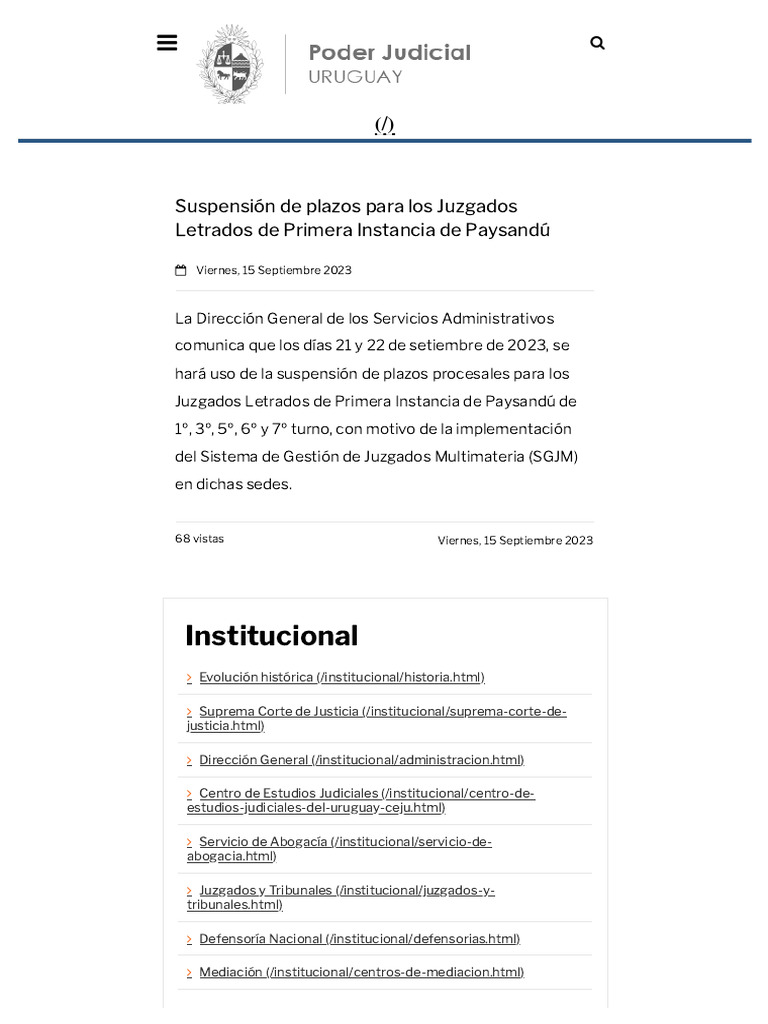 Poder Judicial - Noticias - Suspensión de Plazos para Los Juzgados Letrados de Primera Instancia ...