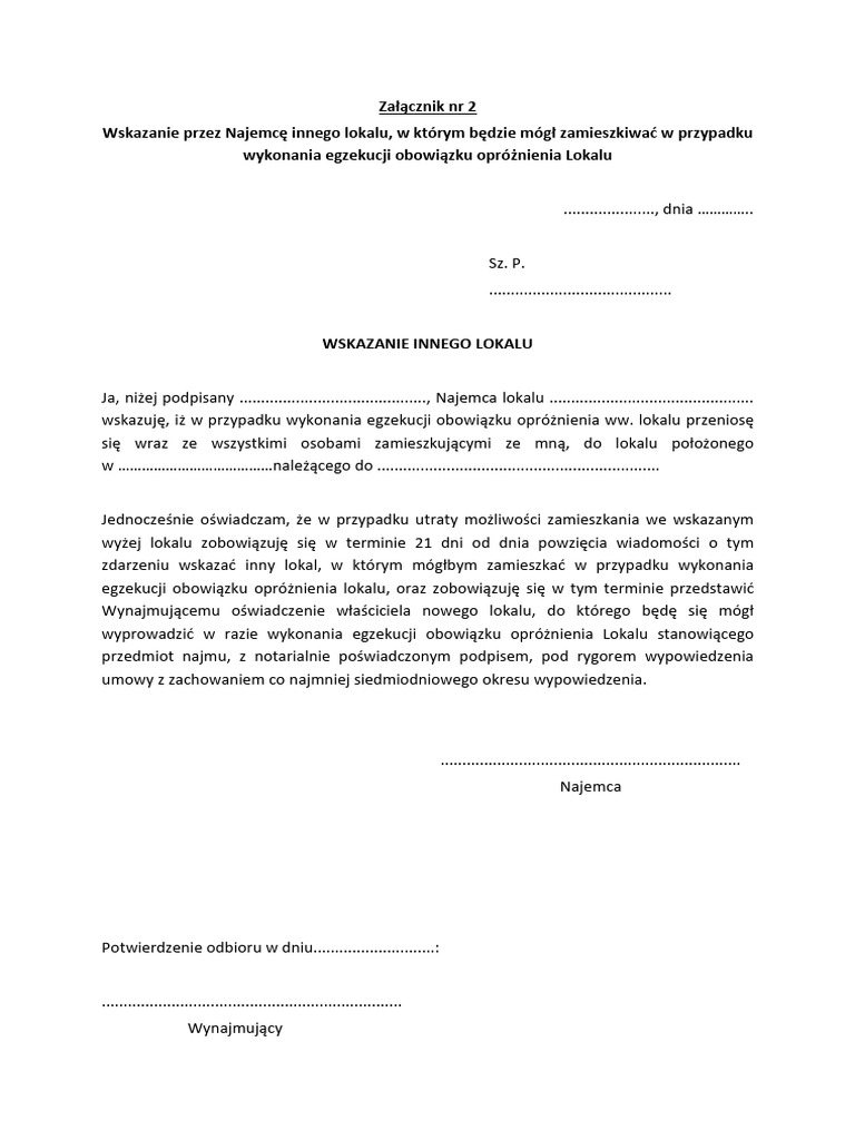 Zalacznik NR 2 Do Umowy Najmu Okazjonalnego Lokalu | PDF