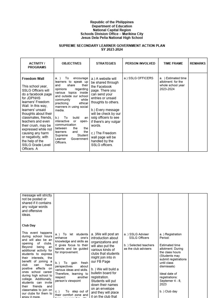 Action Plan 2023 2024 | PDF | Leadership