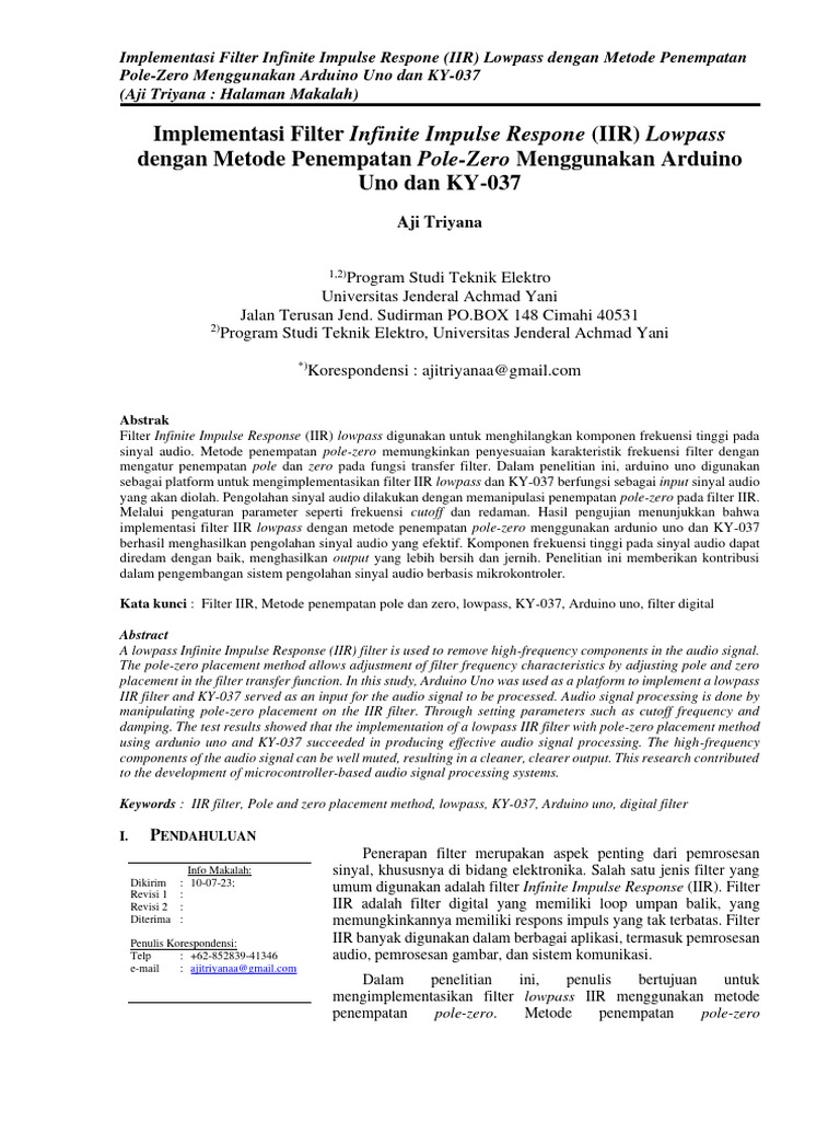 Implementasi Filter Infinite Impulse Respone (IIR) Lowpass Dengan Metode Penempatan Pole-Zero ...