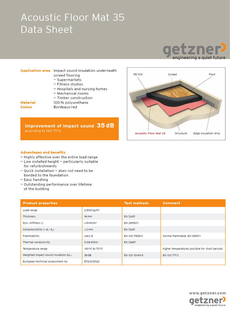 Data Sheet Acoustic Floor Mat 35 EN | PDF | Thermal Insulation ...