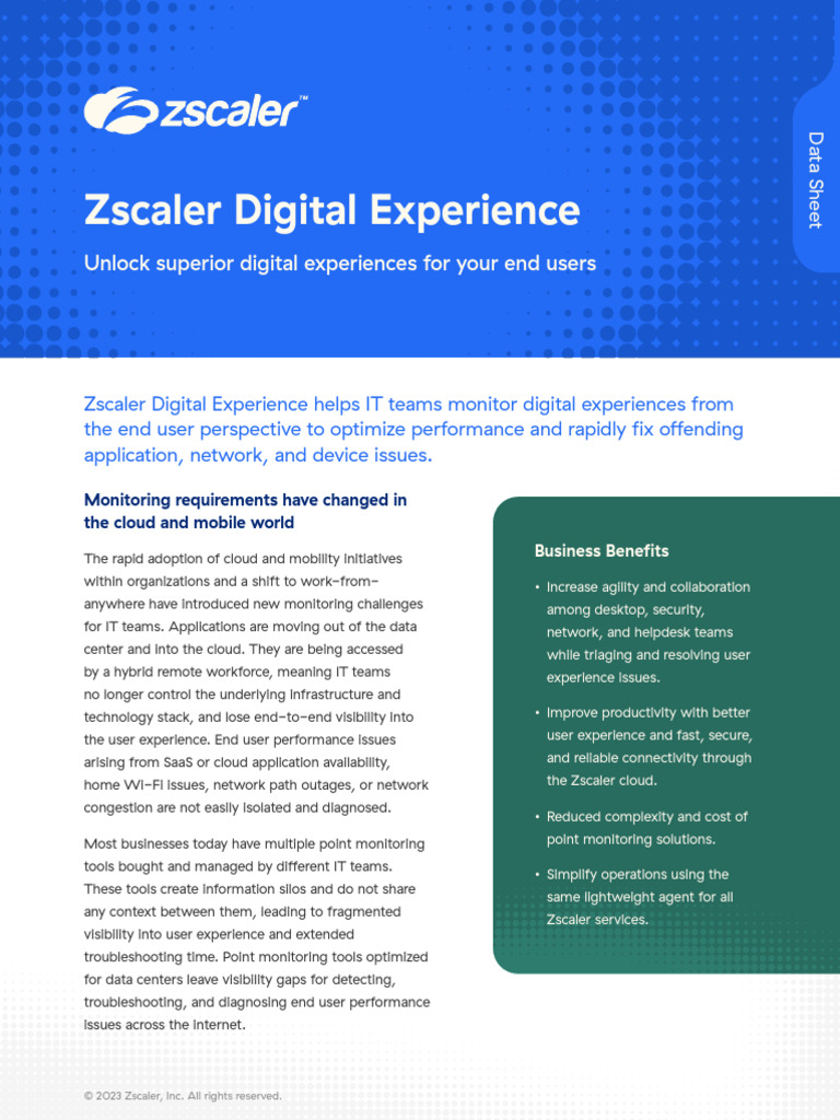 Zscaler Digital Experience Data Sheet | PDF | Cloud Computing | Computer Network