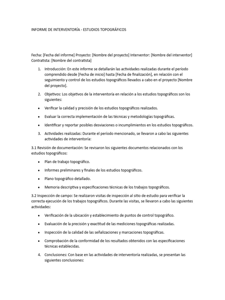 INFORME DE INTERVENTORÍA Estudios Topograficos | PDF