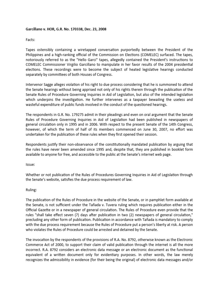 Garcillano v. HOR, G.R. No. 170338, Dec. 23, 2008 | PDF | United States ...
