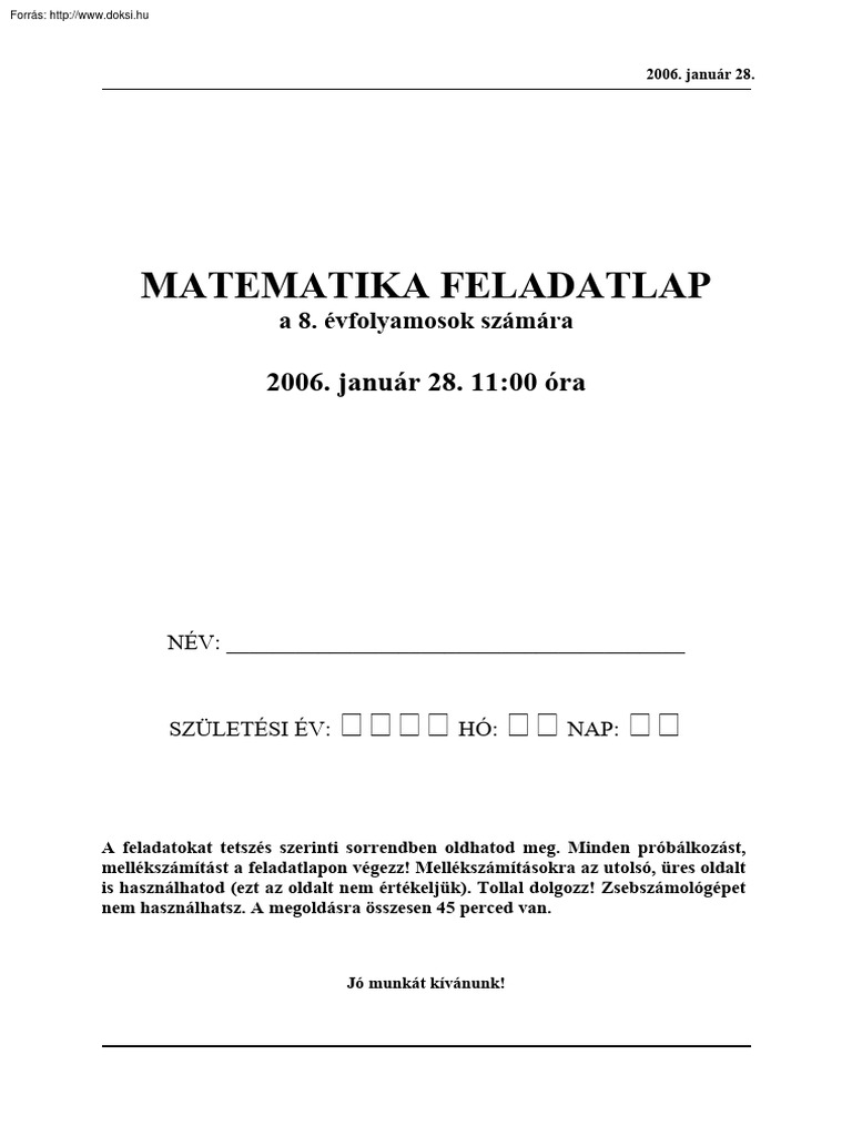 2006 Matematika Felvételi Megoldással M1 És M2 | PDF