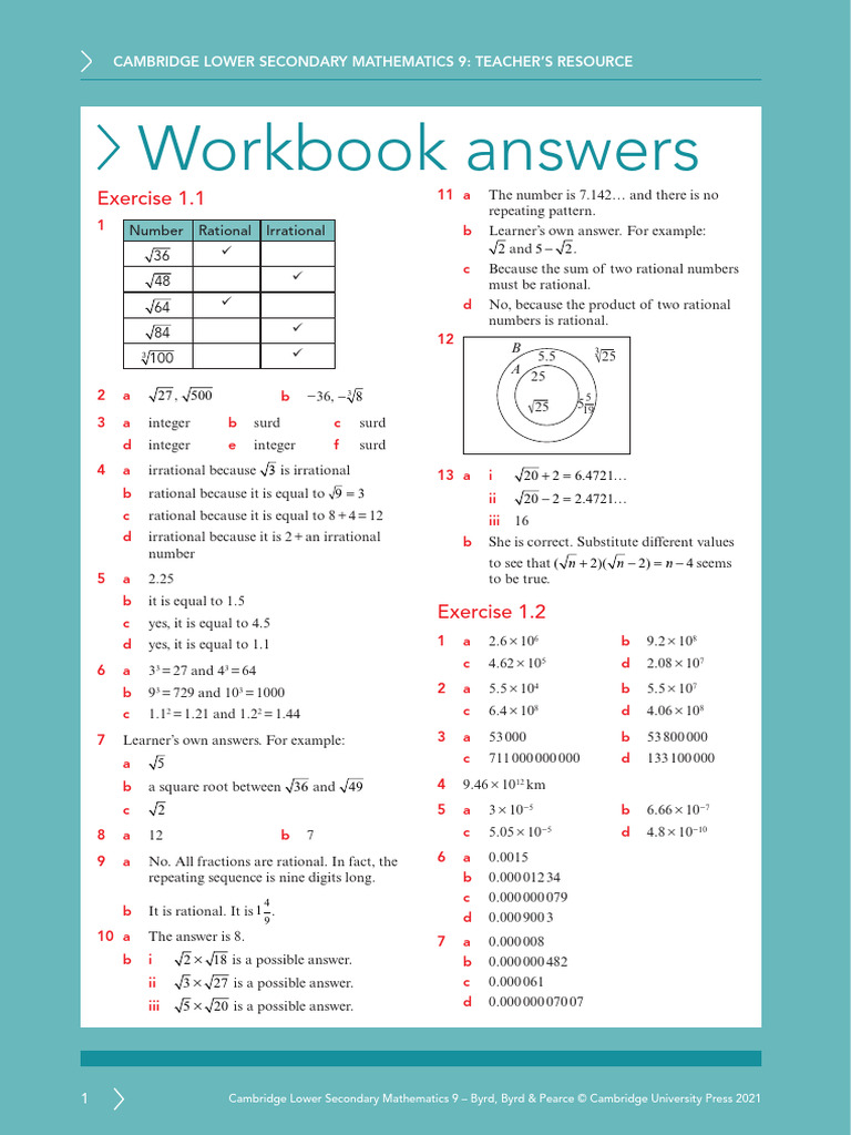 Workbook Unit1 Answers | PDF | Rational Number | Elementary Mathematics