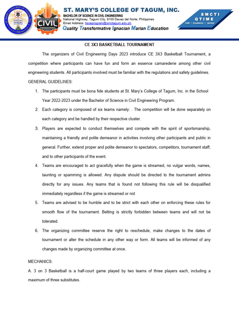 CE 3x3 Basketball Tournament | PDF | Sports | Sports Rules And Regulations