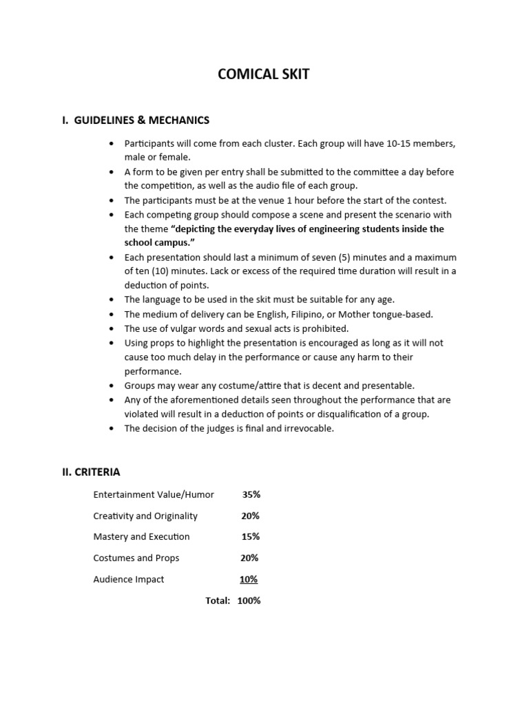 Comical Skit Competition Guidelines | PDF