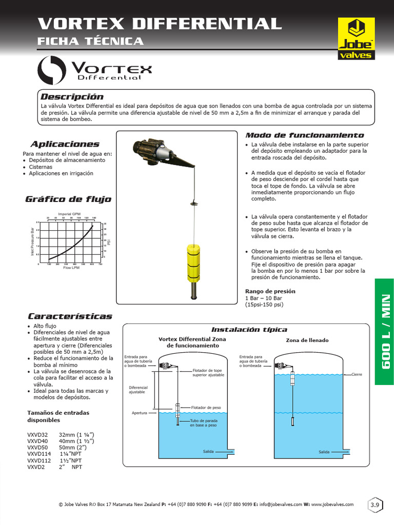 Ficha - Tecnica Valvula Vortex de Llenado | PDF | Bomba | Agua