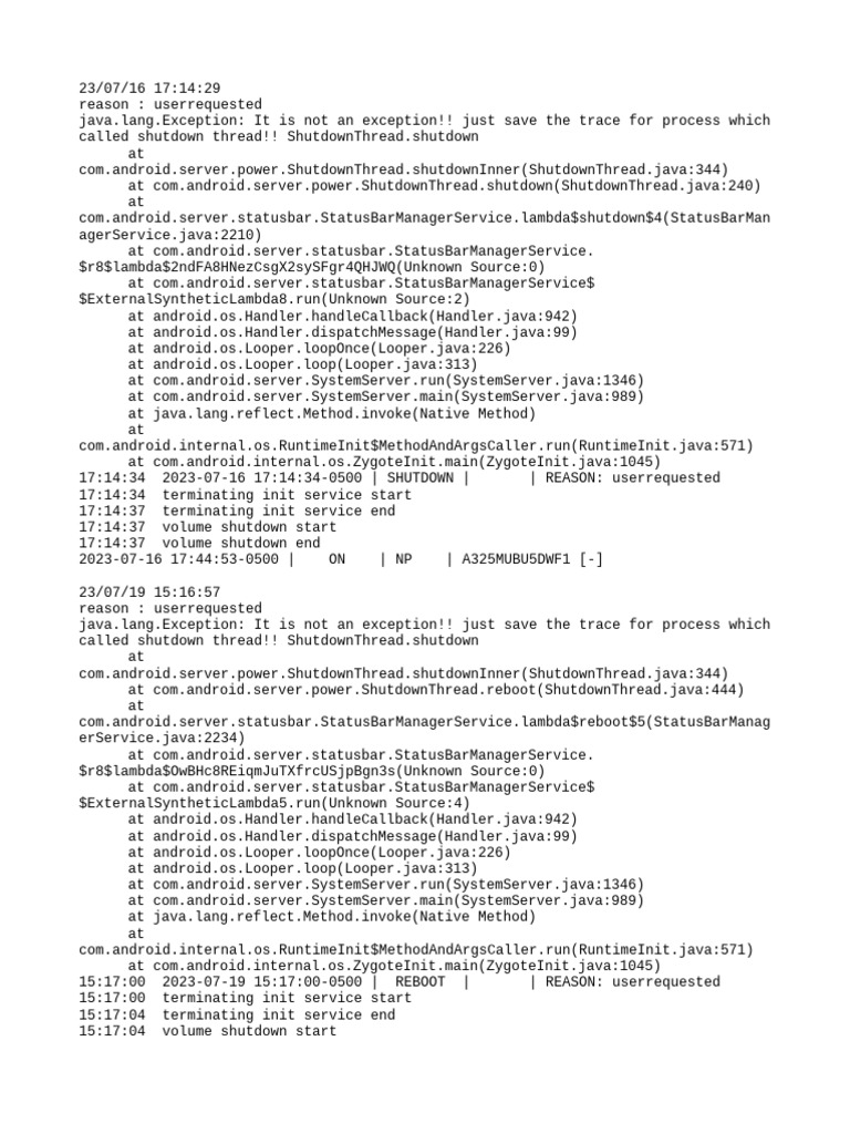 Shutdown and Reboot Trace Logs | PDF | Java (Programming Language) | Information Technology