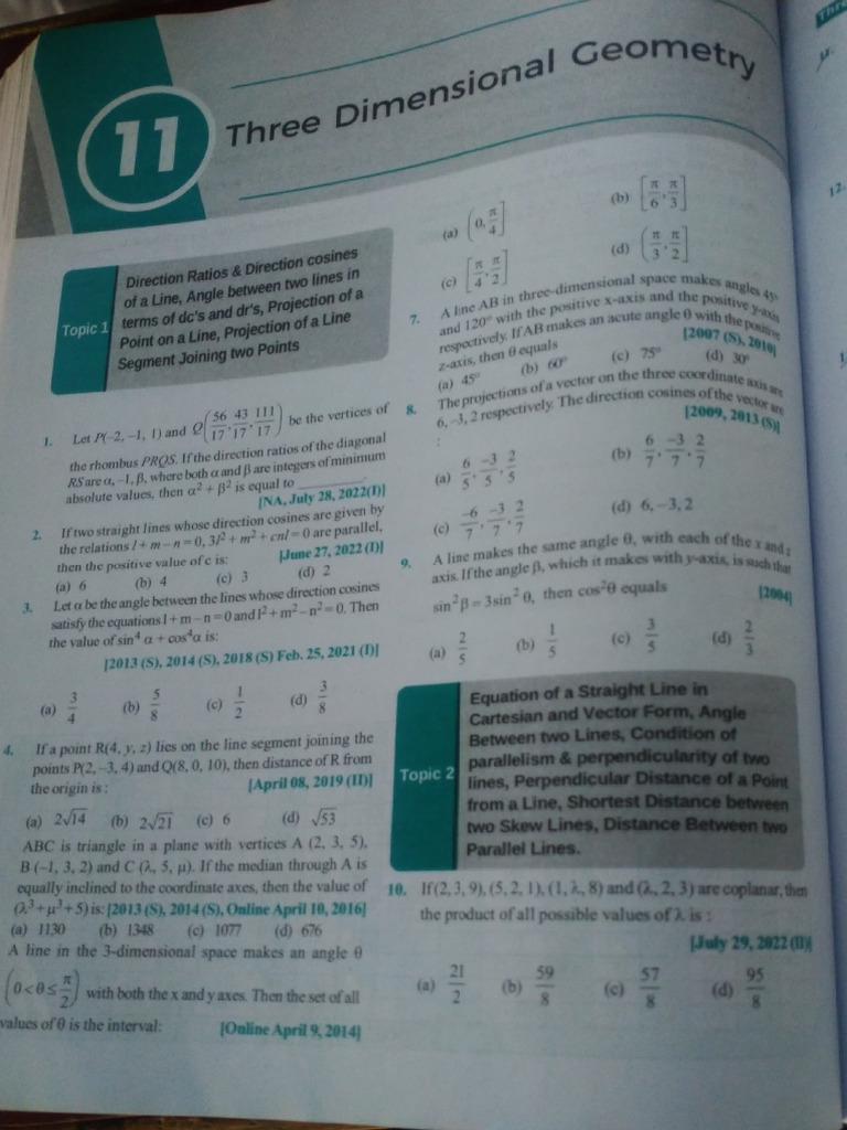 3d Previous Year Question | PDF | Line (Geometry) | Cartesian ...