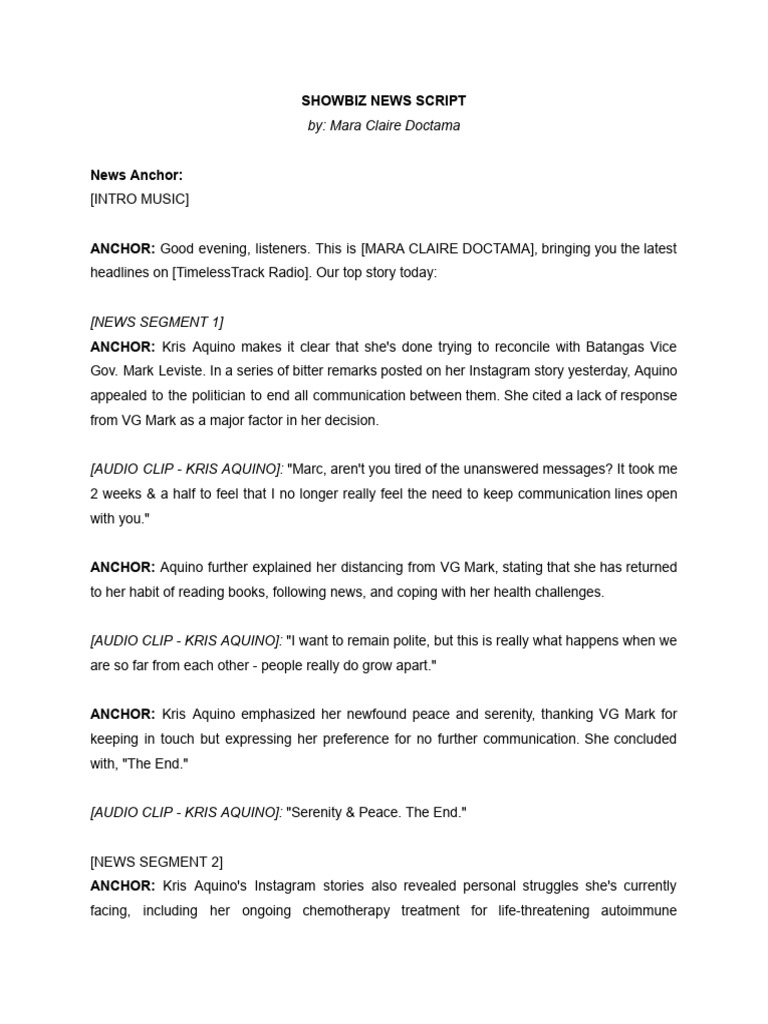 Showbiz News Script | PDF