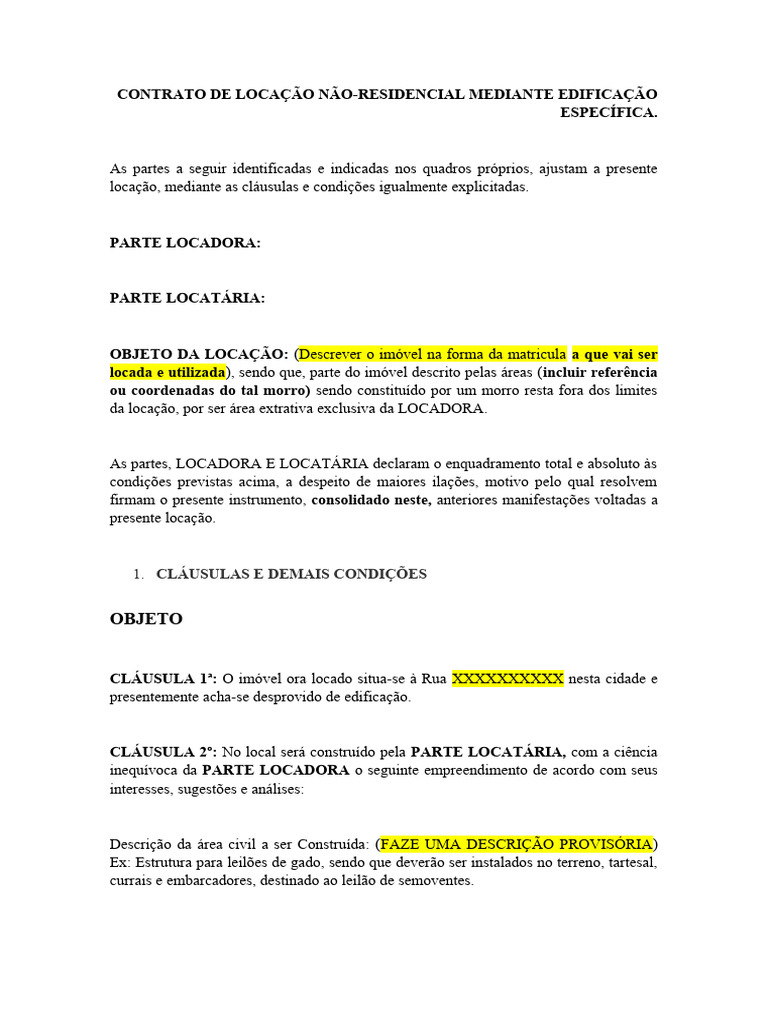 Contrato de Locação Com Contrução A Ser Feita Pelo Locatario | PDF ...