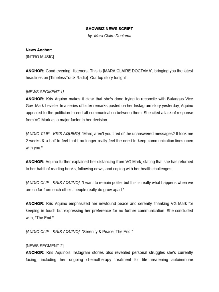 Showbiz News Script | PDF