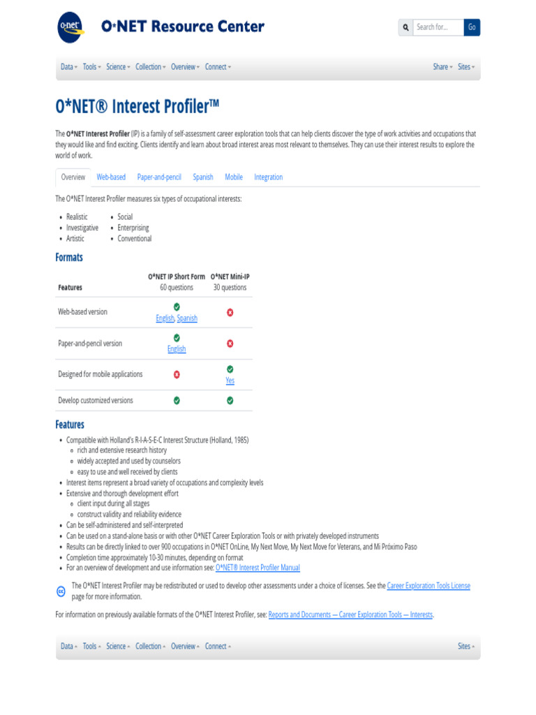 ONET Interest Profiler | PDF | Web Application | Information