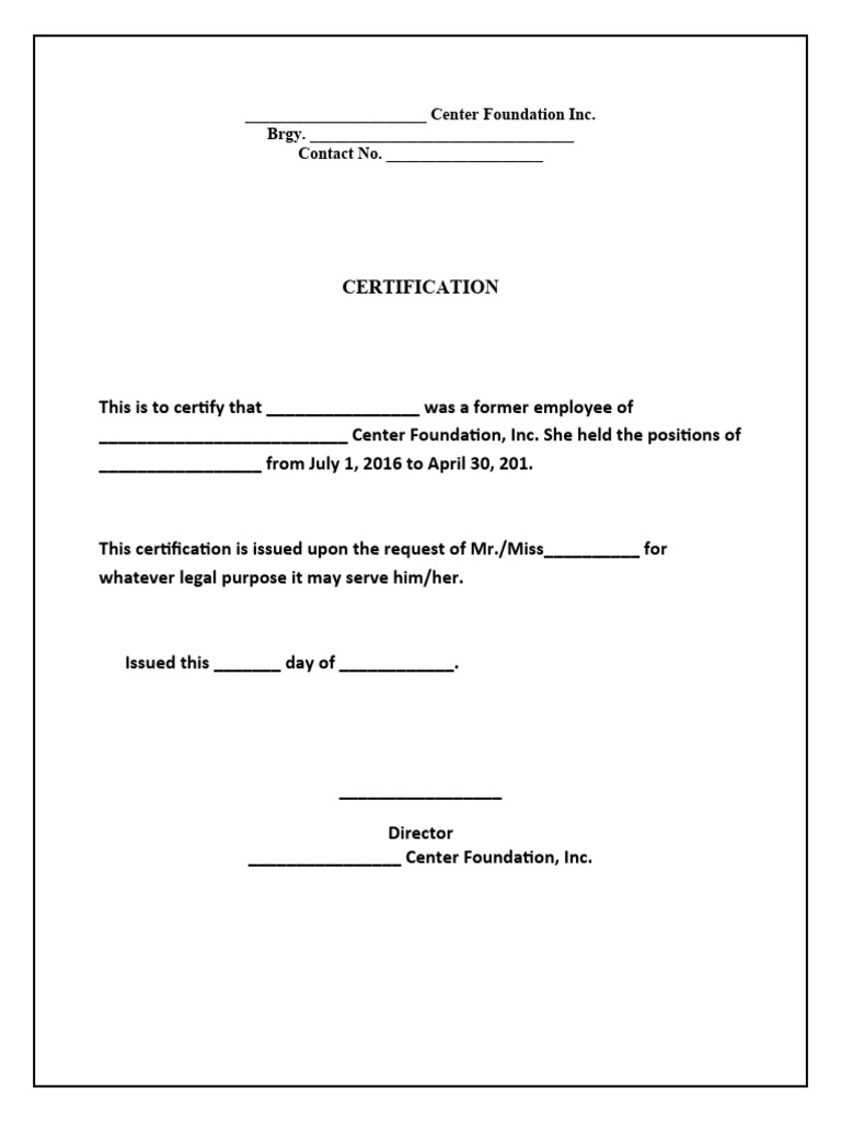Employment Certification Template | PDF