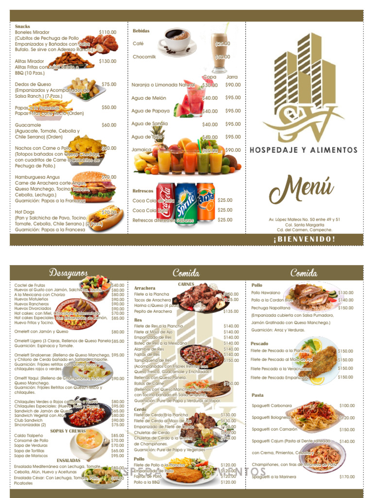 Menu SV HOSPEDAJE Y ALIMENTOS HOTEL DE CARMEN | PDF | filete | Sopa