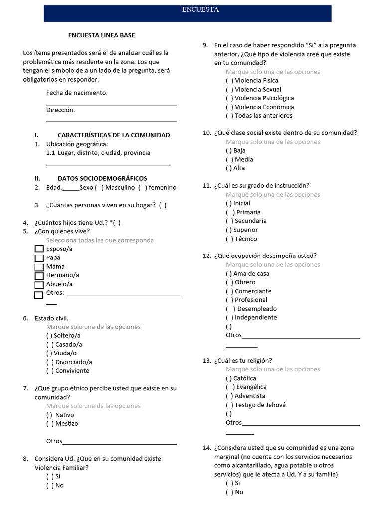 Encuesta Comunitaria | PDF | Metodología de encuesta