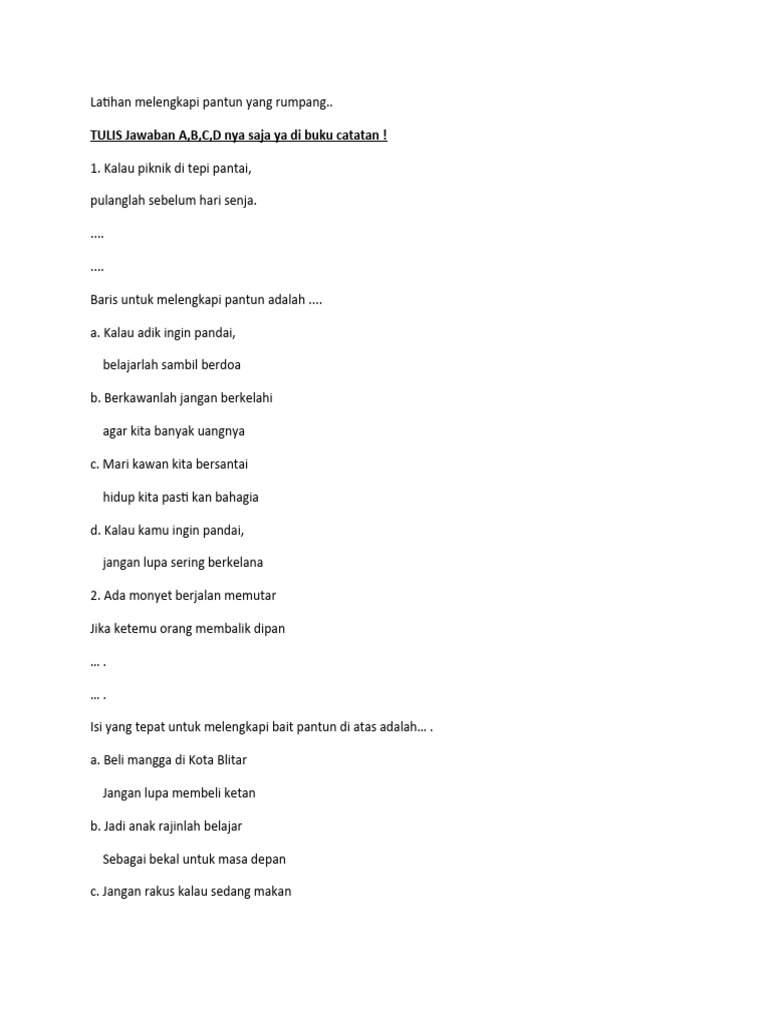 Latihan Melengkapi Pantun | PDF