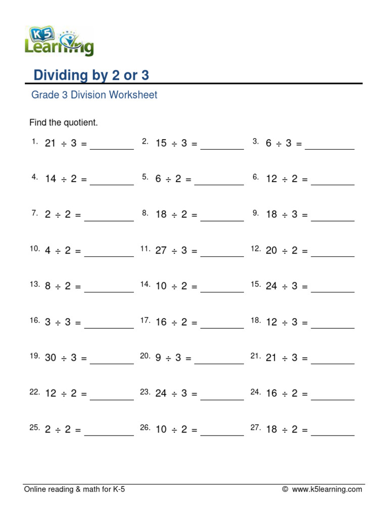 Grade 3 Division Facts 2 - 9 | PDF