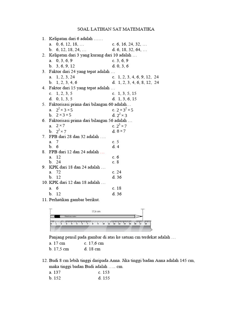Soal Latihan Sat Matematika | PDF