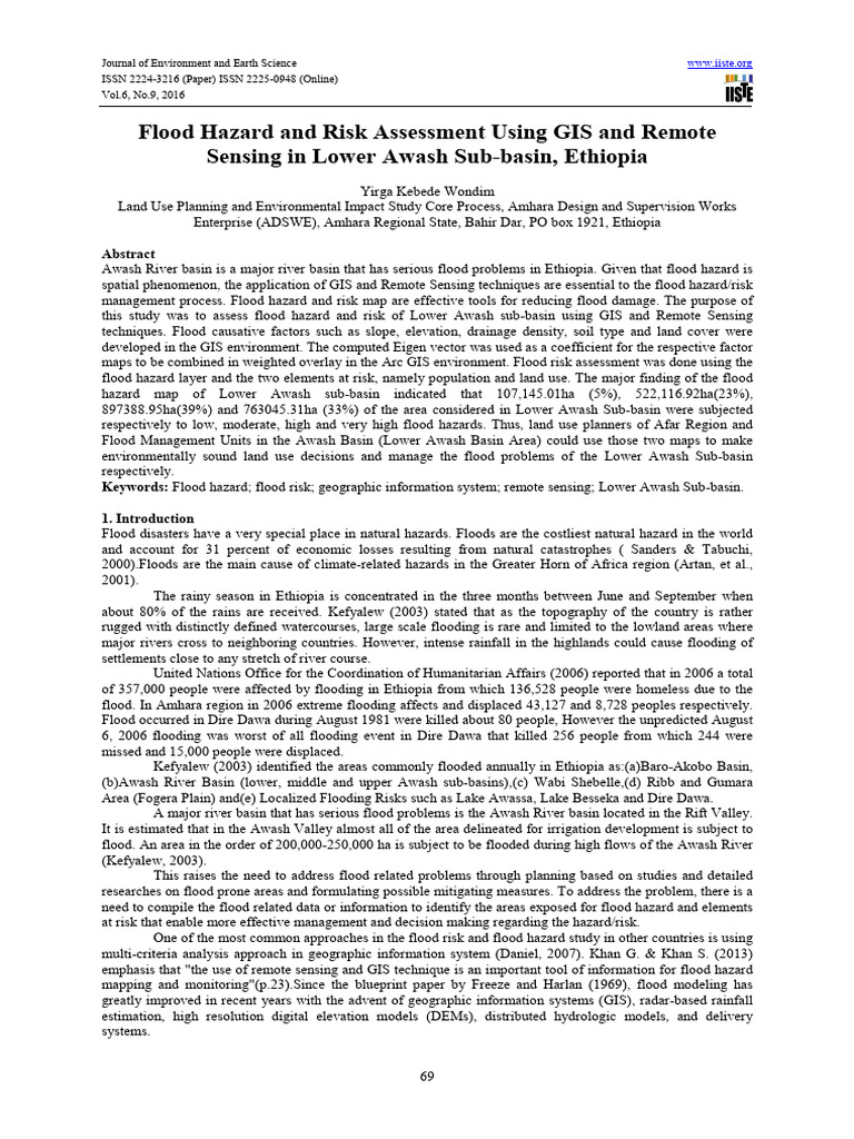 Flood Hazard and Risk Assessment Using GIS and Remote Sensing in Lower Awash Sub-Basin, Ethiopia ...