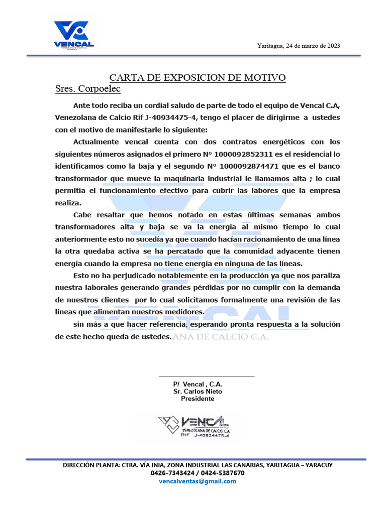 Exposicion de Motivo Corpoelec | PDF