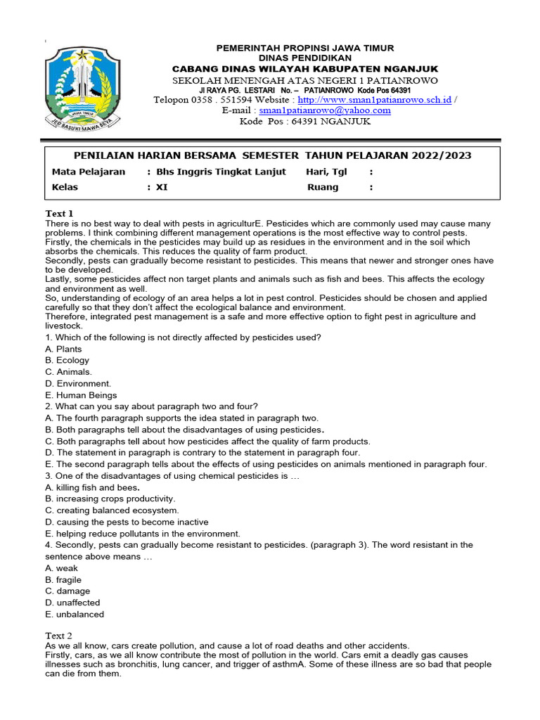Bank Soal Big Tl Xi Pdf Disciplines Pesticide