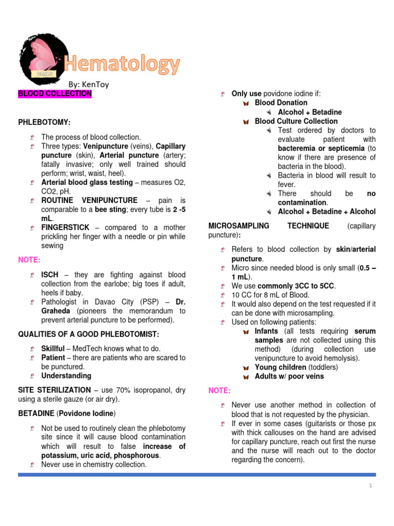 Hematology Blood Collection | PDF | Blood | Tissue (Biology)