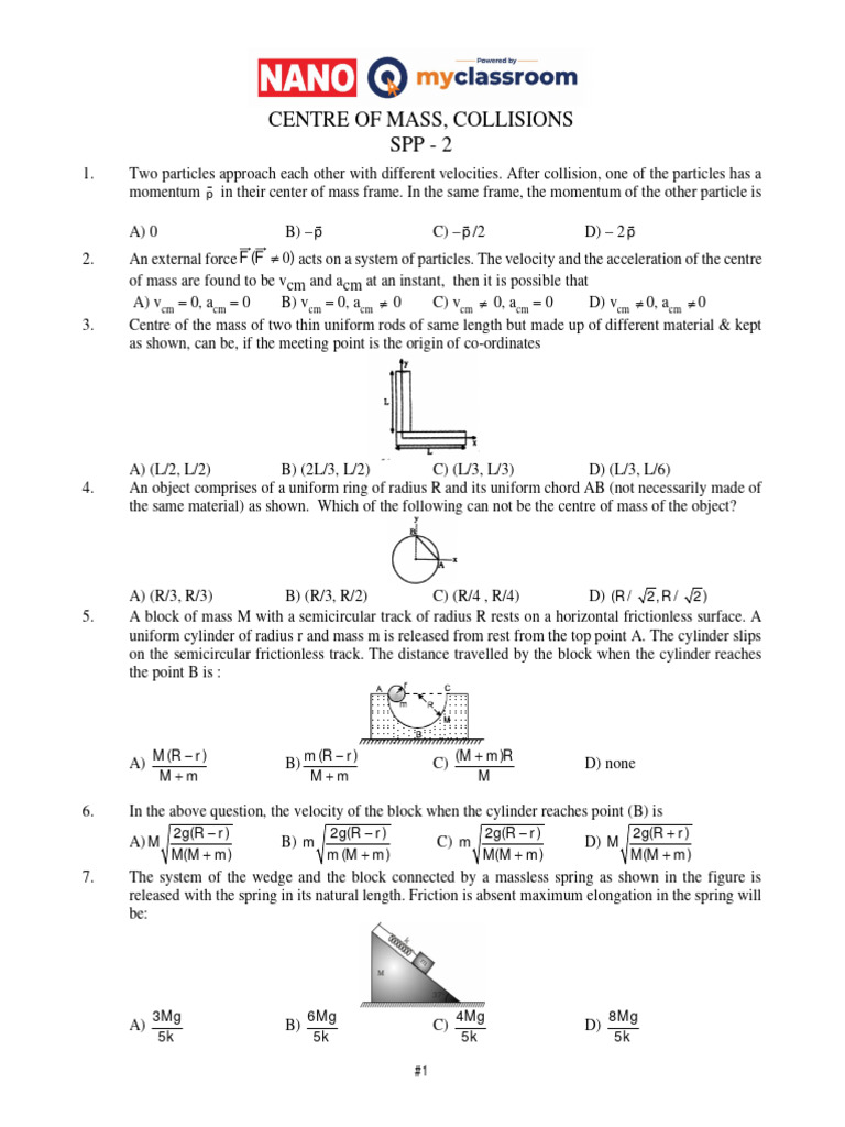 Centre of Mass and Collision Problems | PDF | Momentum | Mass