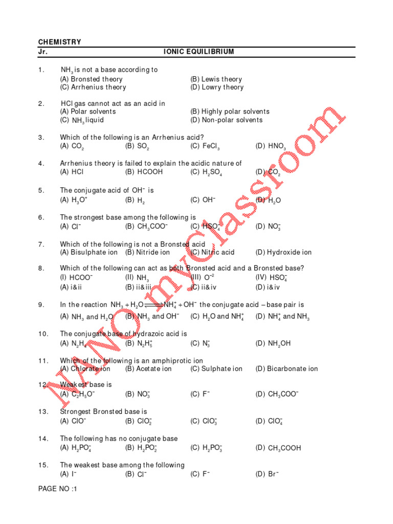 Chemistry - Ionic Equilibrium DPP | PDF | Ph | Acid