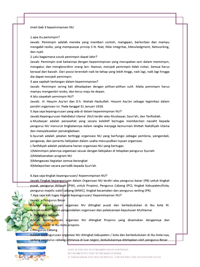 Bab 3 Kepemimpinan Nu Aswaja | PDF