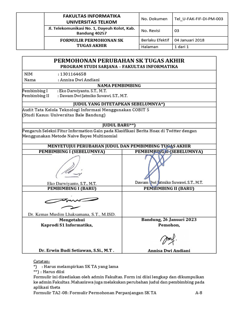 Permohonan Perubahan SK - 1 | PDF