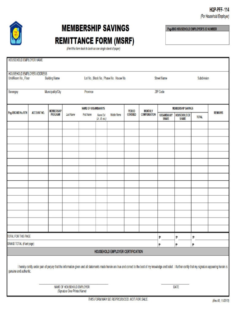 Membership Savings Remittance Form (MSRF, HQP-PFF-114, V01) | PDF | Government | Business