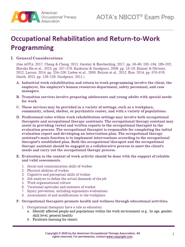 13 OT Occup Rehab AOTA Exam Prep | PDF | Occupational Safety And Health ...
