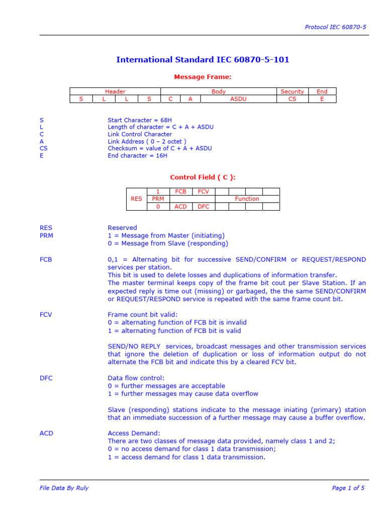 IEC 60870-5-101 Protocol Summary | PDF | Information And Communications ...