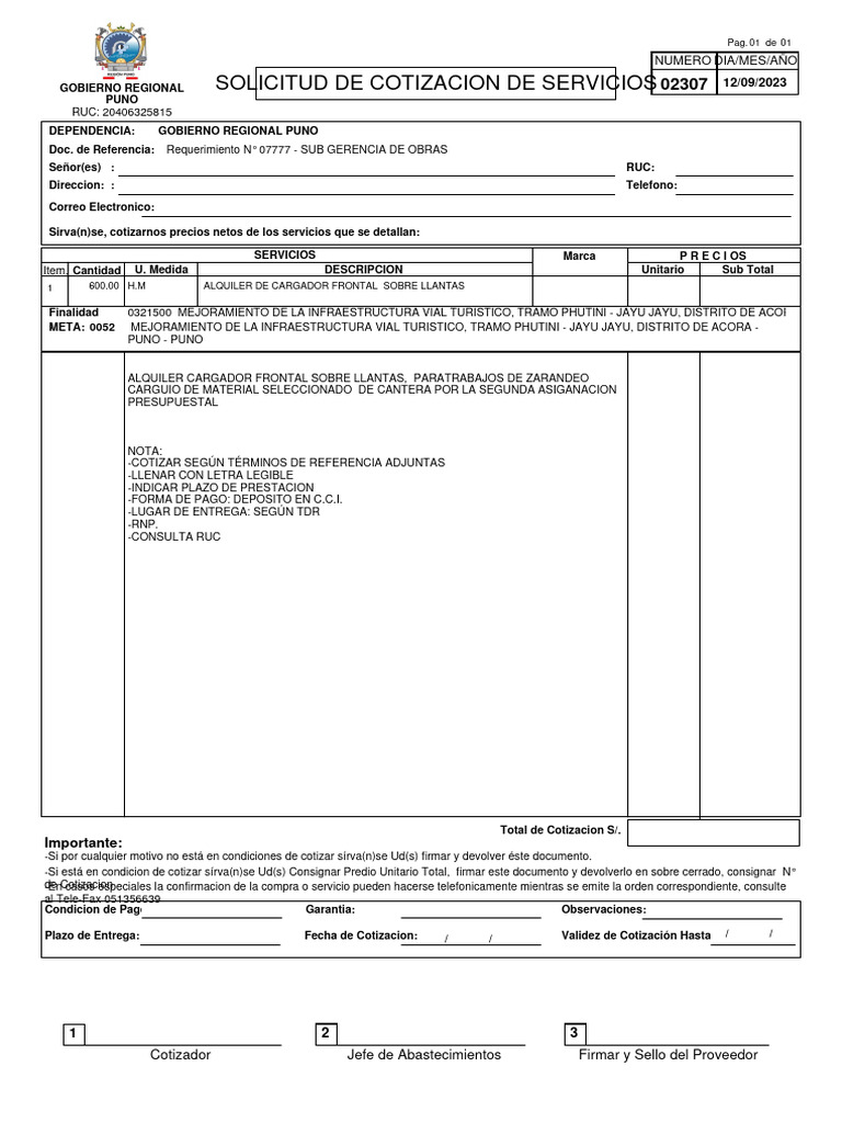Solicitud de Cotizacion #2307 | PDF