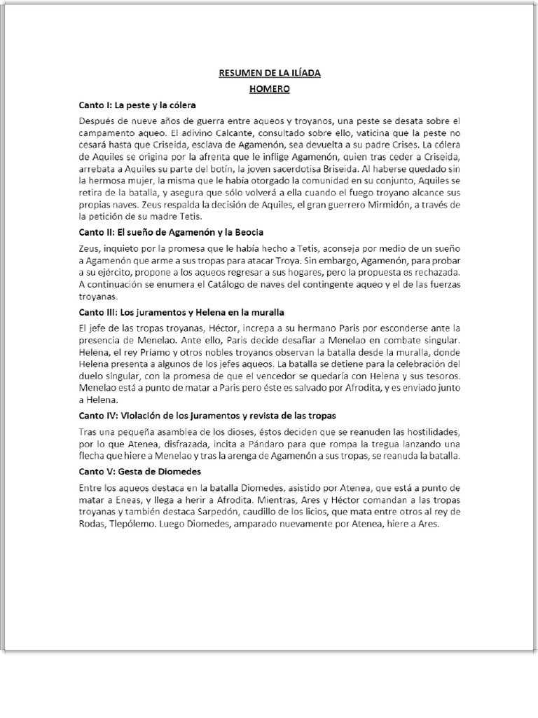 RESUMEN DE LA ILÍADA HOMERO - PDF | PDF