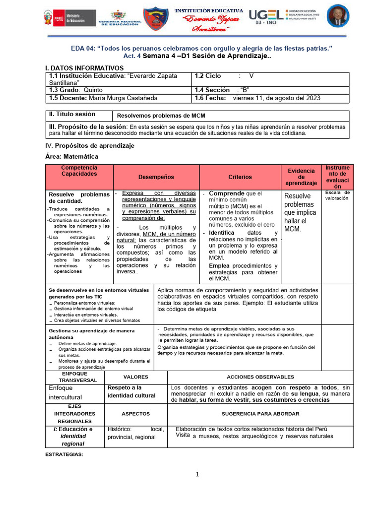 S4 D1 Act 1 Mat Resolvemos Problemas de MCM | PDF | Aprendizaje ...