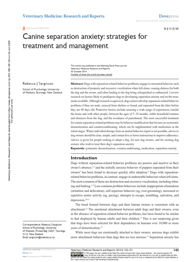 Canine Separation Anxiety - Strategies For Treatment and Management ... Canine Separation Anxiety - Strategies For Treatment and Management ...