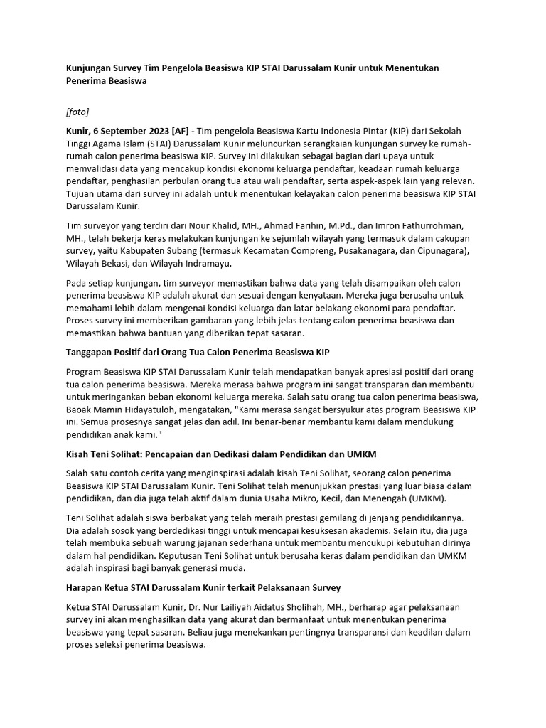 Contoh Artikel Berita Survey KIP 2023 | PDF