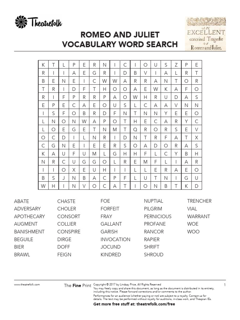 Romeo and Juliet Word Search | PDF | Monopoly (Economics ...