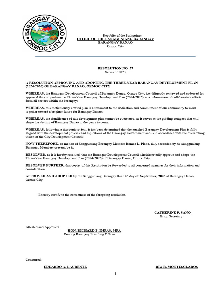 Barangay Danao Development Plan 2024-2026 | PDF