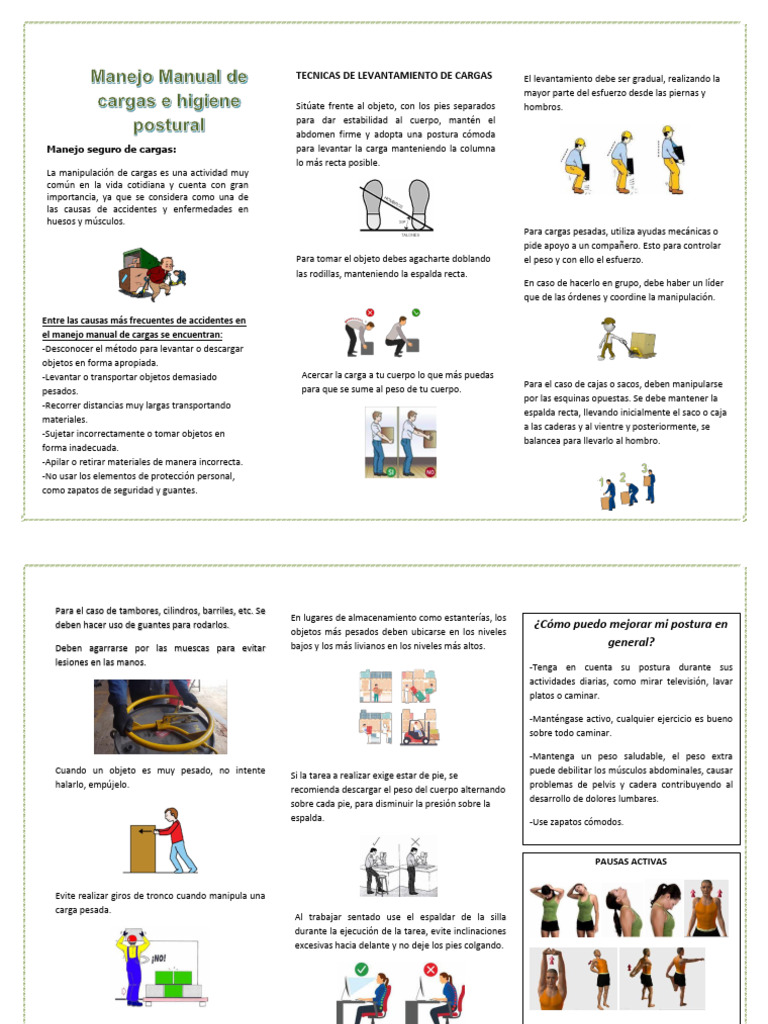 Folleto Manejo Manual de Cargas e Higiene Postural | PDF
