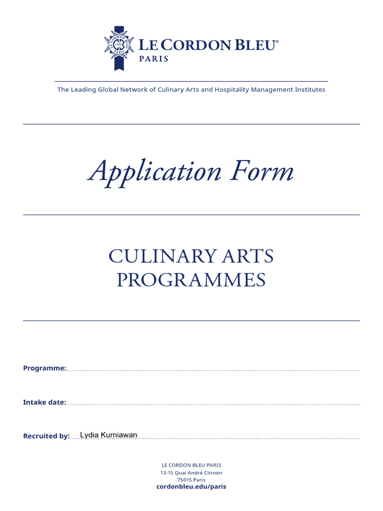 Application Form Culinary Arts Program | PDF | Banks | Wire Transfer