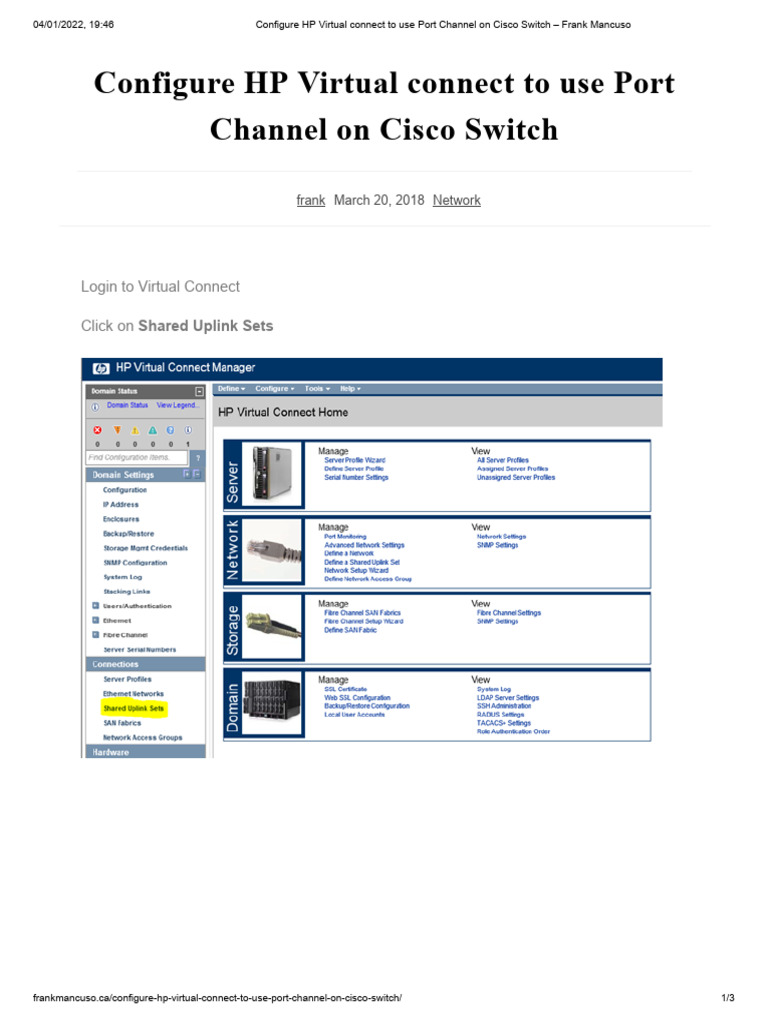 Configure HP Virtual Connect To Use Port Channel On Cisco Switch - Frank Mancuso | PDF