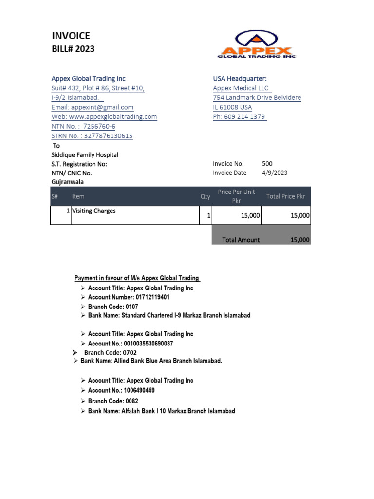 Siddique Family Hospital Invoice Details | PDF | Business